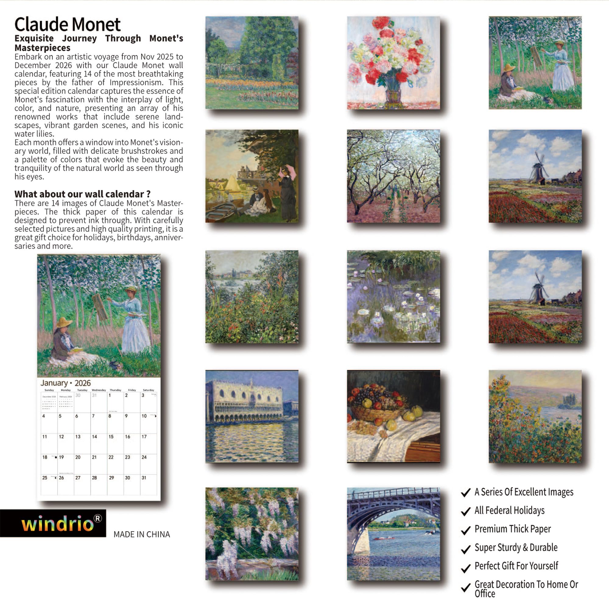Impressionist Wall Calendar 2025 Claude Monet 2026 Wall Calendar By ...