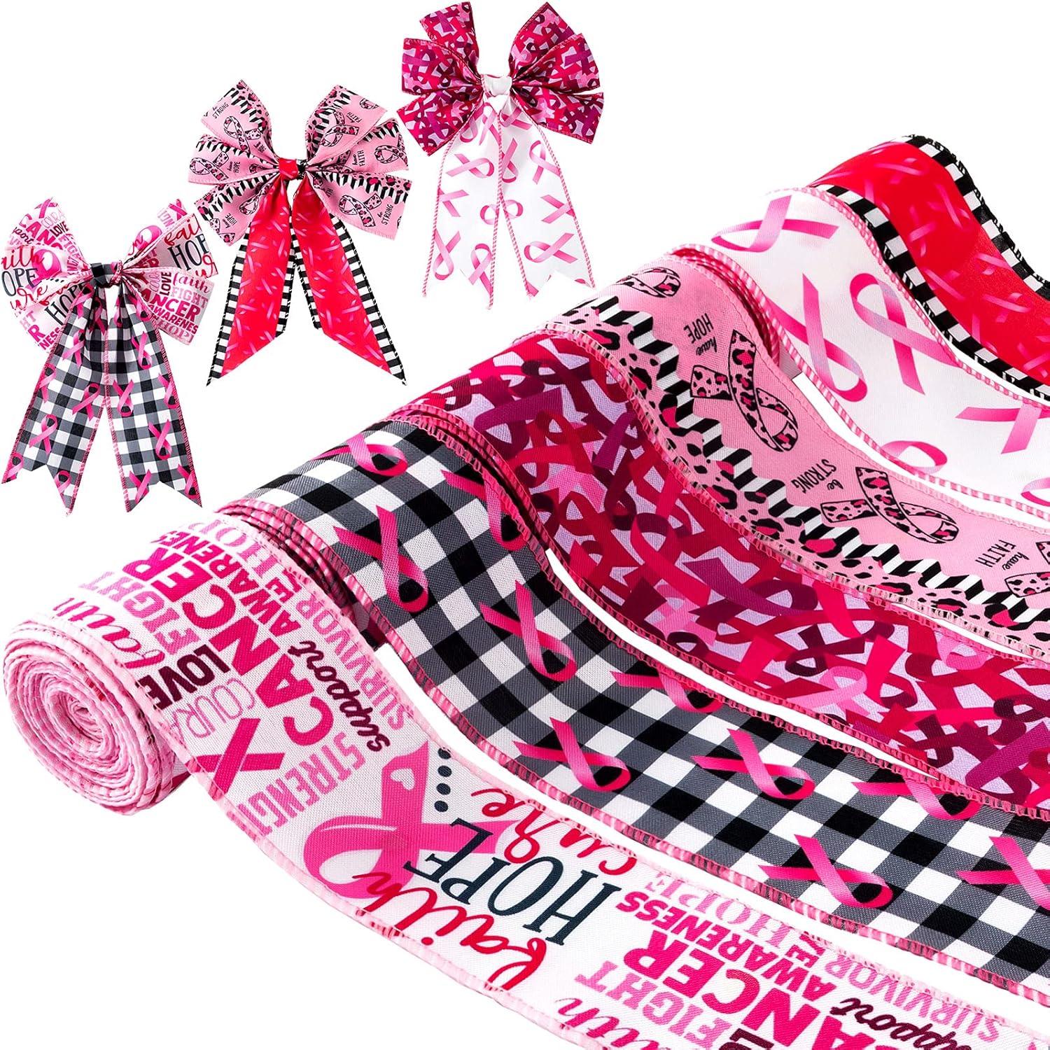 Amazon.com: 6 Rolls 30 Yards Breast Cancer Awareness Ribbon Pink Bow ...