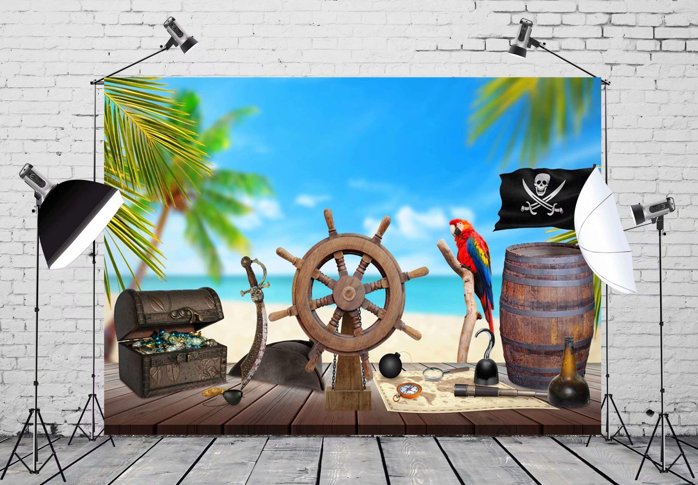Buy BELECO 7x5ft Fabric Pirate Backdrop for Photography Beach Pirate ...