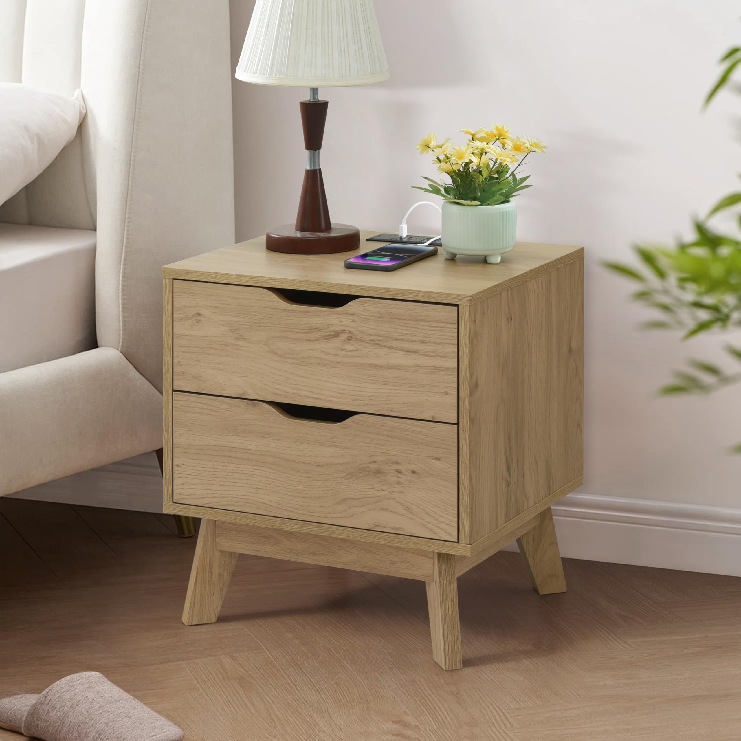 Amazon.com: ELISA HOME Nordica 2 Drawer Nightstand with Charging ...