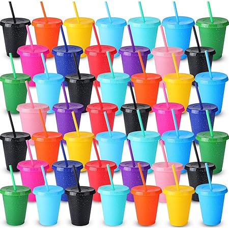 Amazon.com: 72 Pack 24 oz Glitter Reusable Cups with Straws and Lids ...