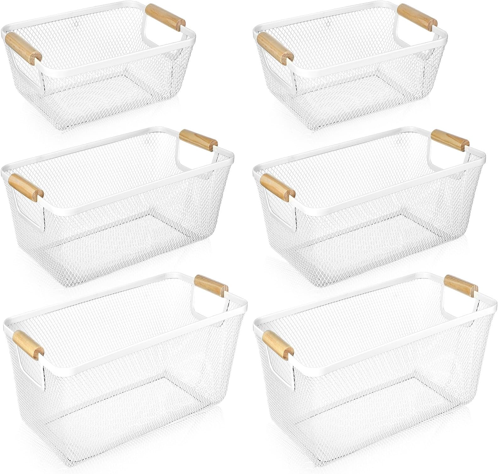 Amazon.com: Maxcheck 6 Pack 3 Size Metal Wire Baskets Wooden Handles ...
