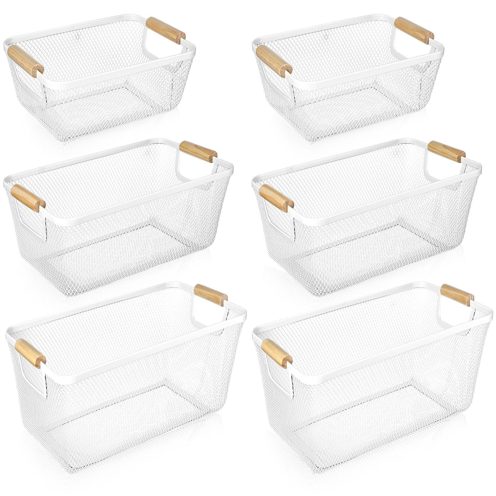 Amazon.com - Maxcheck 6 Pack 3 Size Metal Wire Baskets Wooden Handles ...