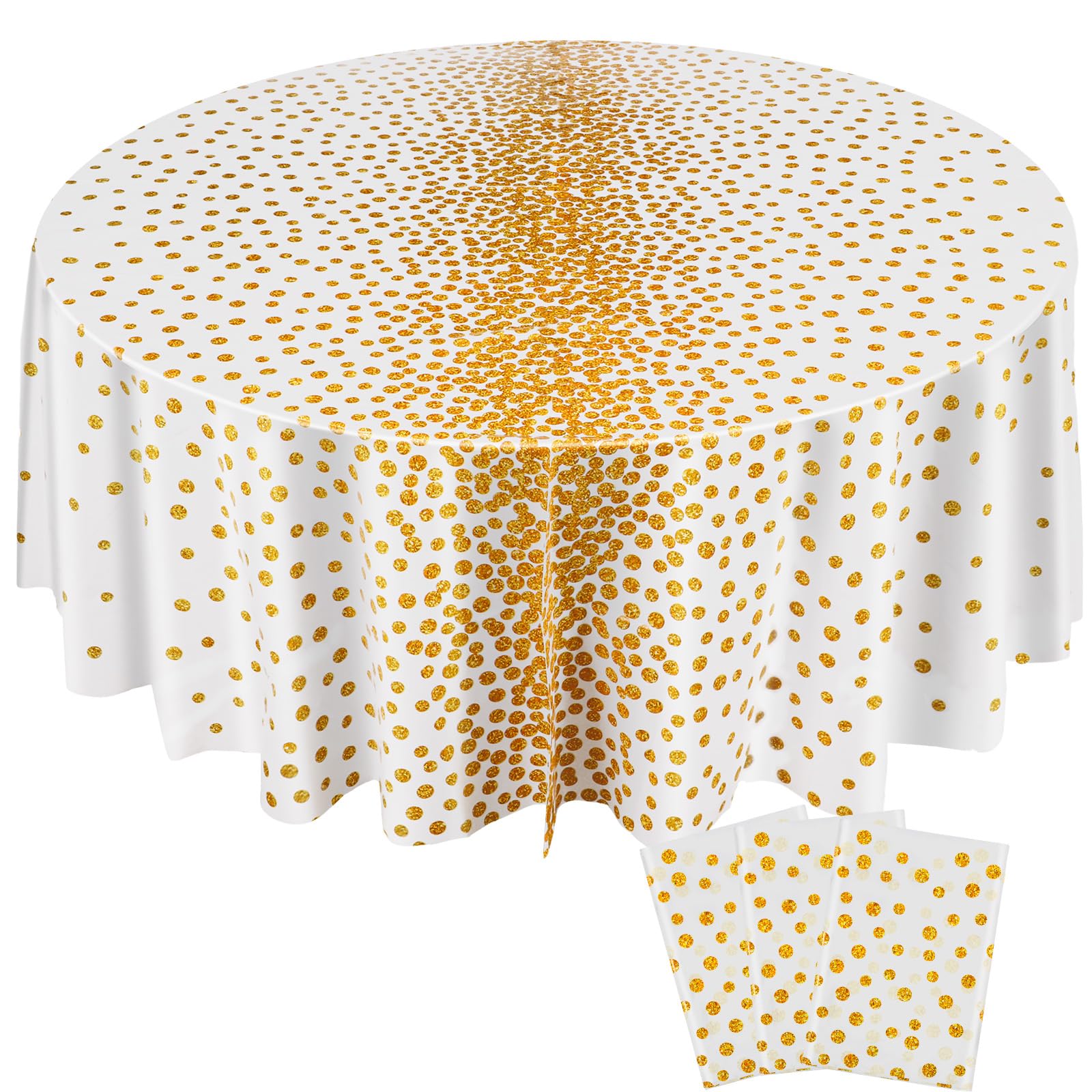 Amazon.com: VitalCozy 3 Pcs Round Gold Polka Dots Tablecloth 84 Inch ...