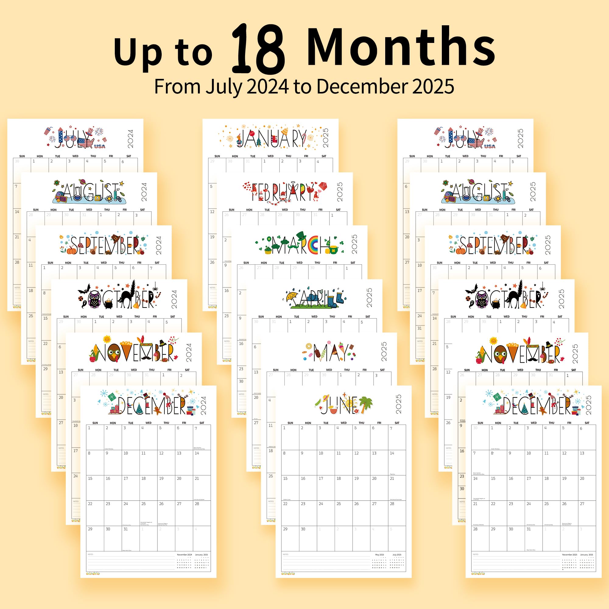 Snapklik.com : 2024 Calendar, Wall Calendar 2024-2025 Aesthetic Doodle ...