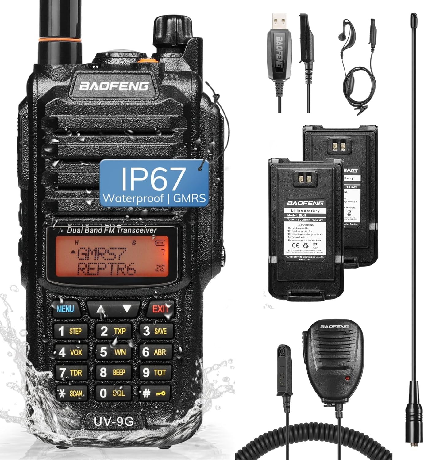 Amazon.com: BAOFENG UV-9G GMRS Handheld Radio Waterproof IP67, Two Way ...