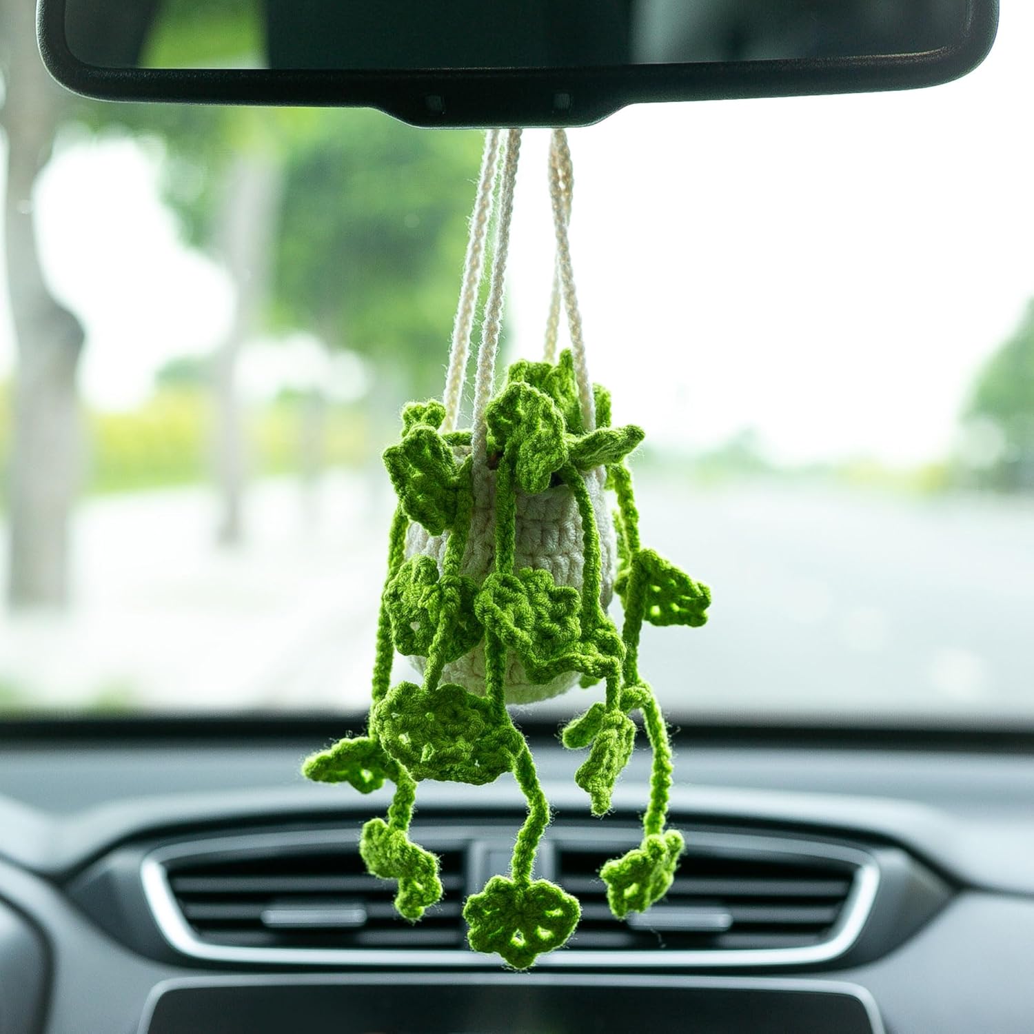 VieCorner Succulent Handmade Crochet Car Ornament, Cute Potted Monstera ...