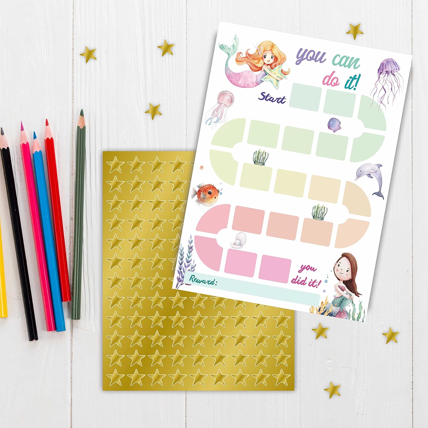 Mermaid Reward Chart with Golden Star Stickers, Australia | Ubuy
