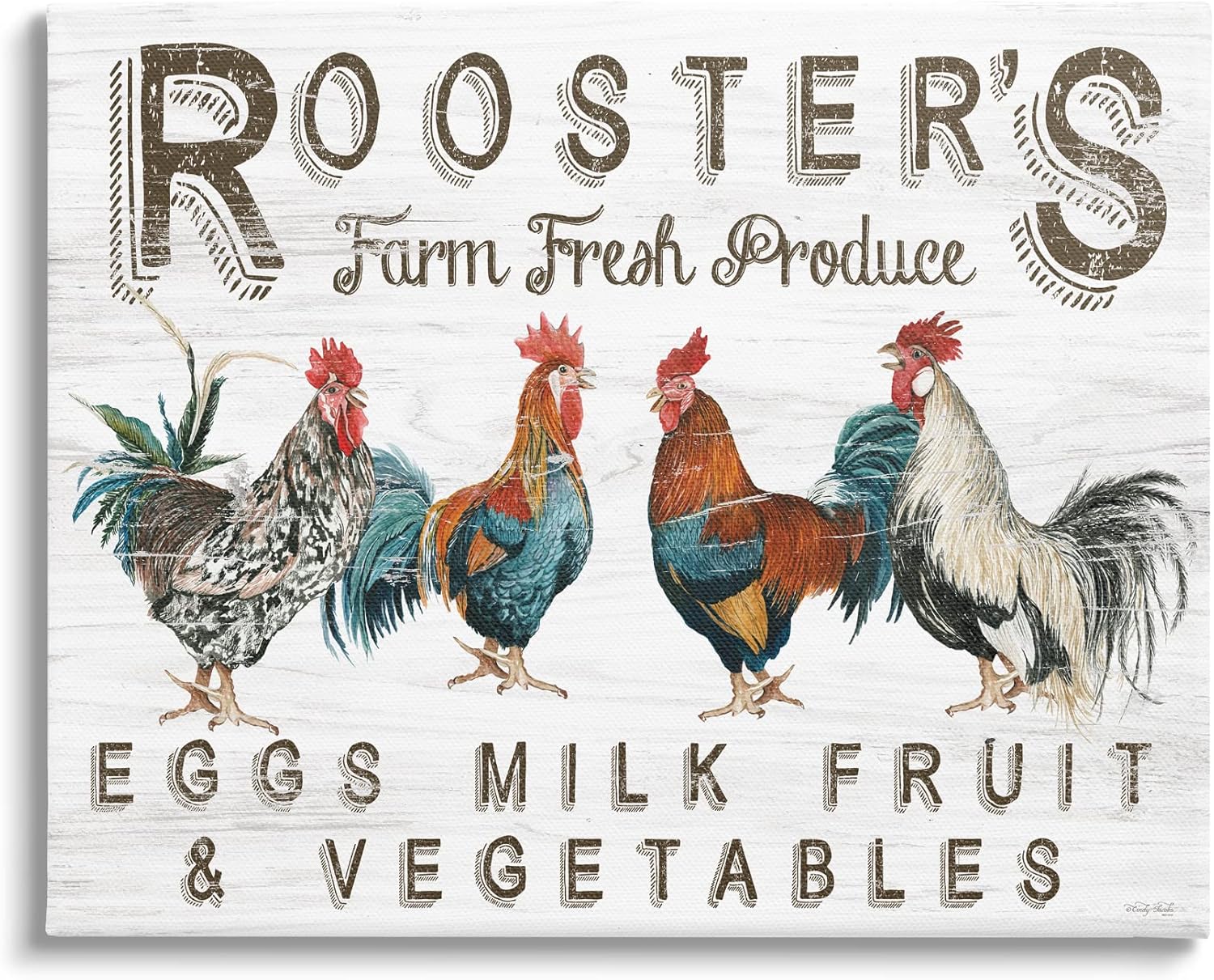 Amazon.com: Stupell Industries Rustic Roosters Farm Fresh Produce ...