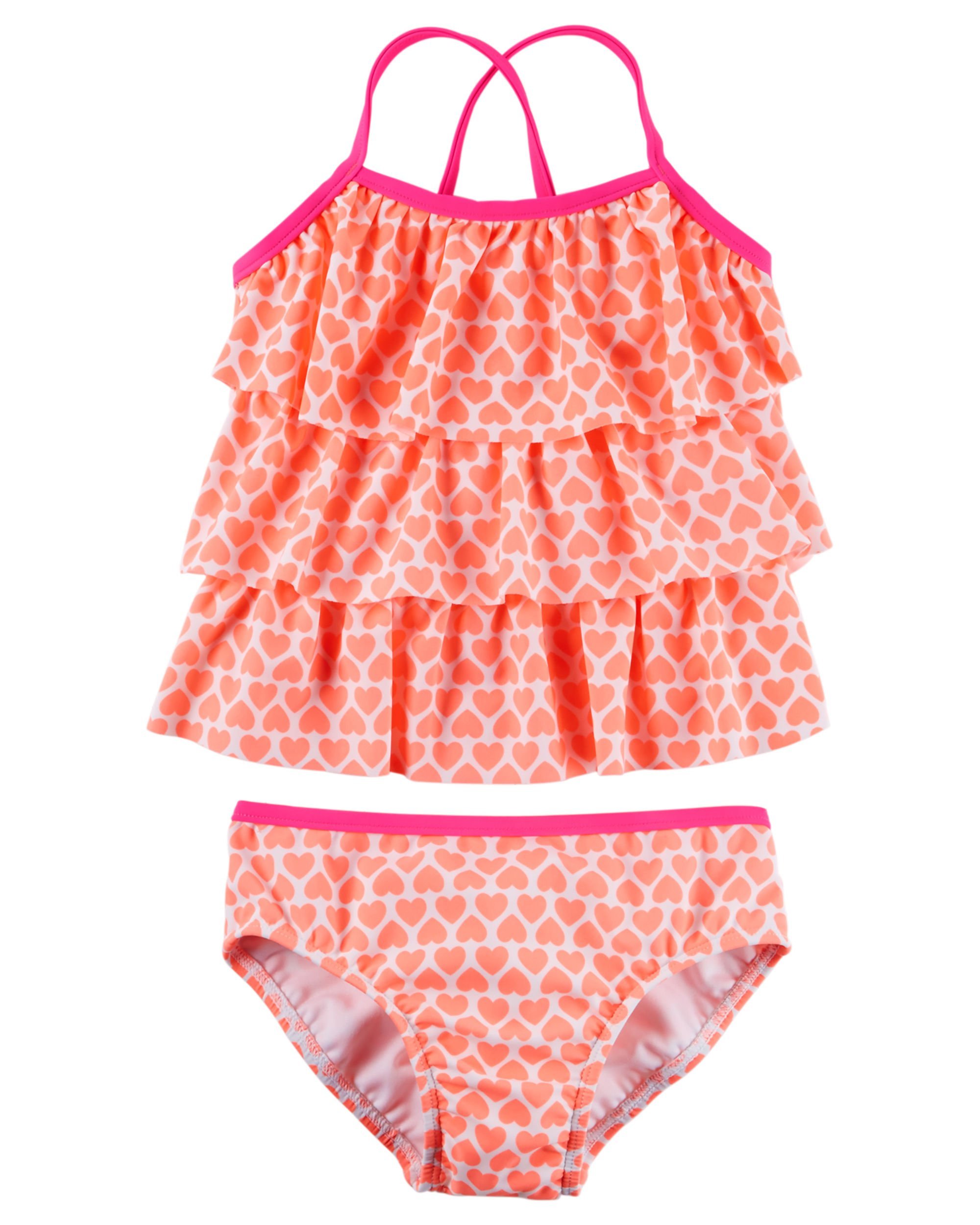 Amazon.com: Carter's Baby Girl's Tiered Ruffle Tankini Set 2T Orange ...