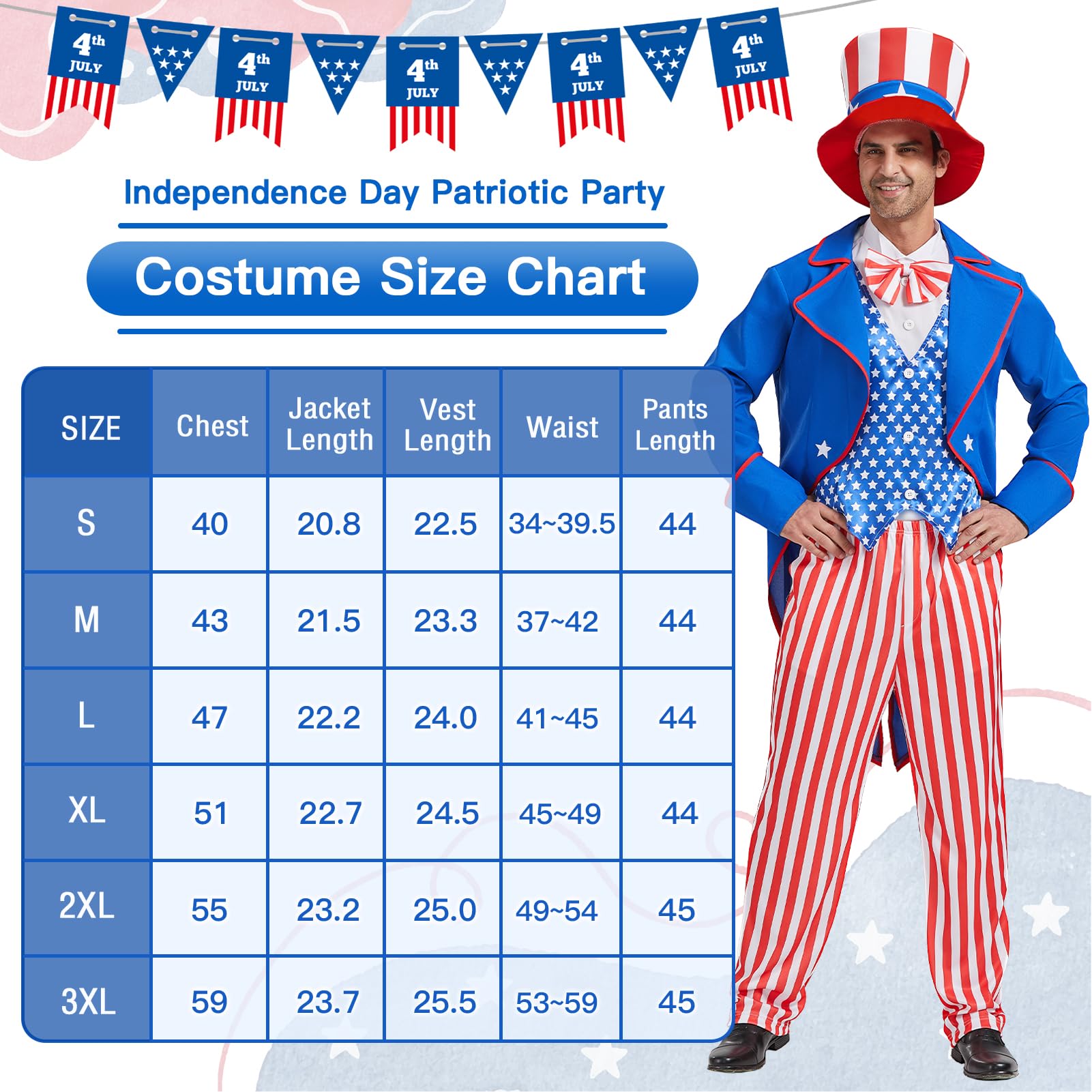Uncle Sam Costume Adult Men, 4th of July Deluxe Costumes Set ...