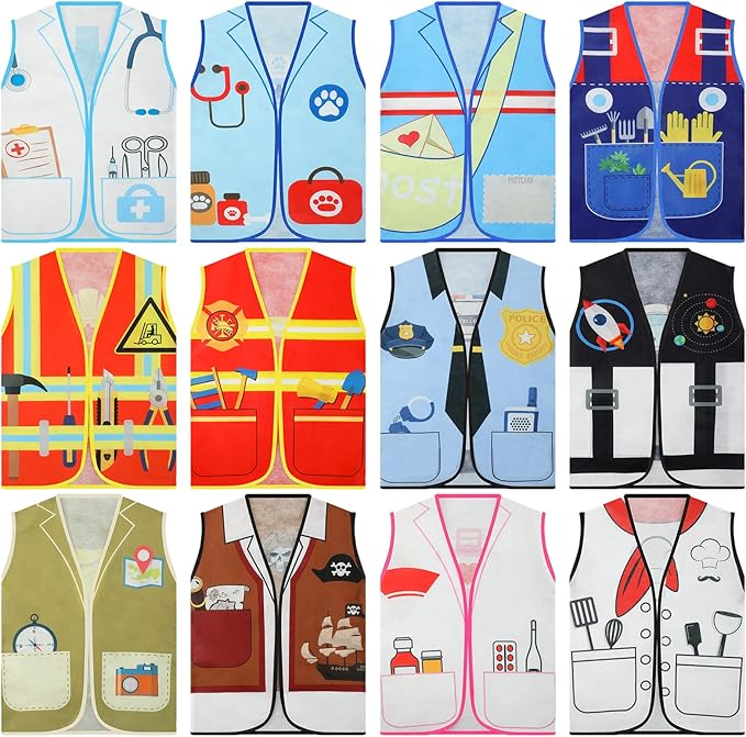 Amazon.com: 12 Pcs Kids Community Helpers Costumes Preschool Dress Vest ...
