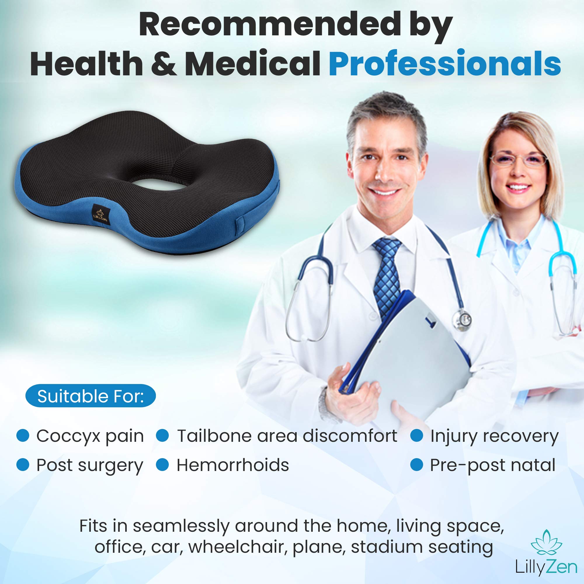 LILLYZEN Donut Pillow for Tailbone Pain Relief Memory Foam SEAT Cushion ...