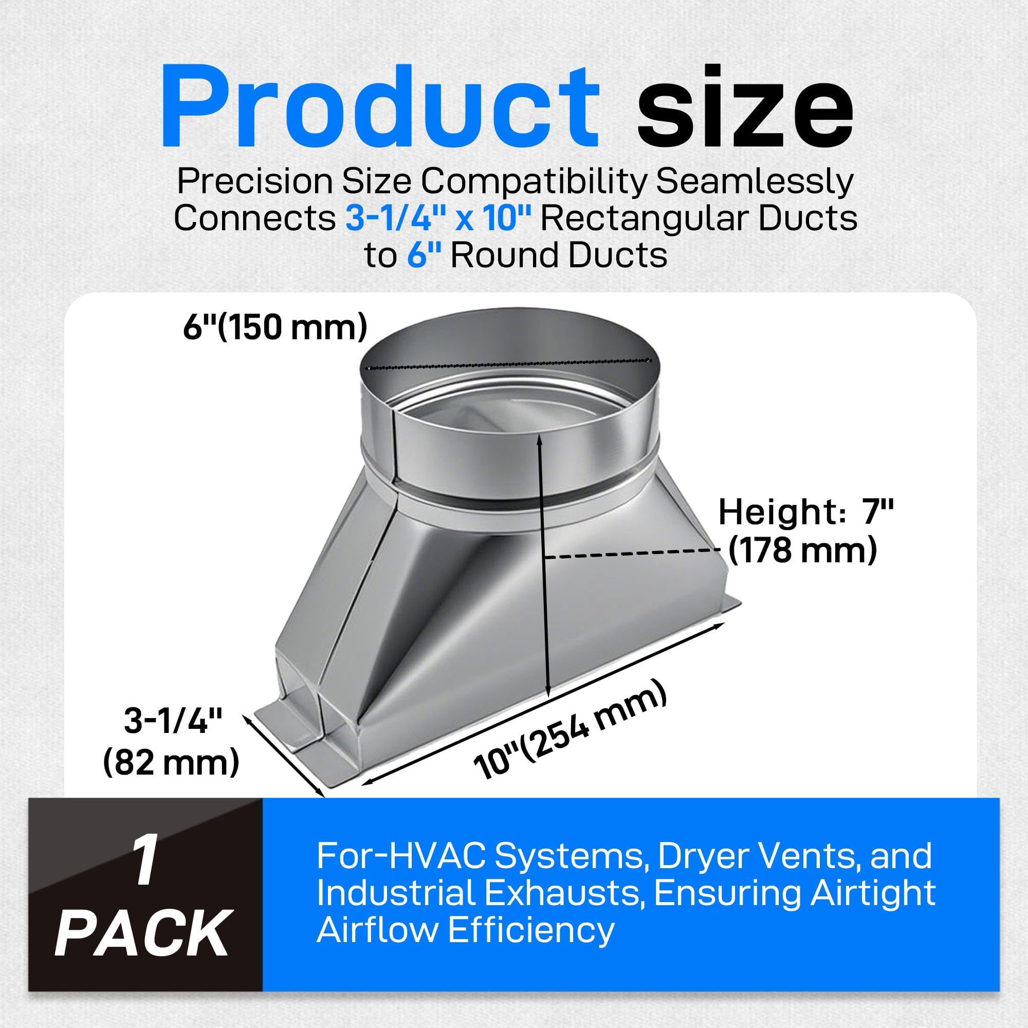 Snapklik.com : Hxszk 3-1/4" X 10" X 6" Galvanized Rectangular To Round ...