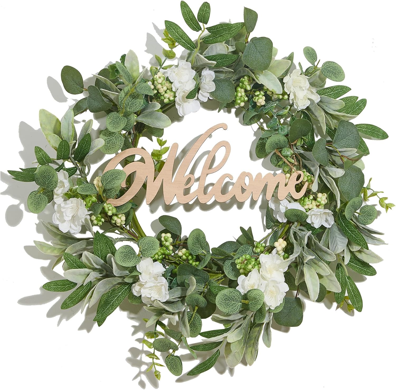Amazon.com: Heleze Front Door Wreath with Welcome Sign 18'' Eucalyptus ...