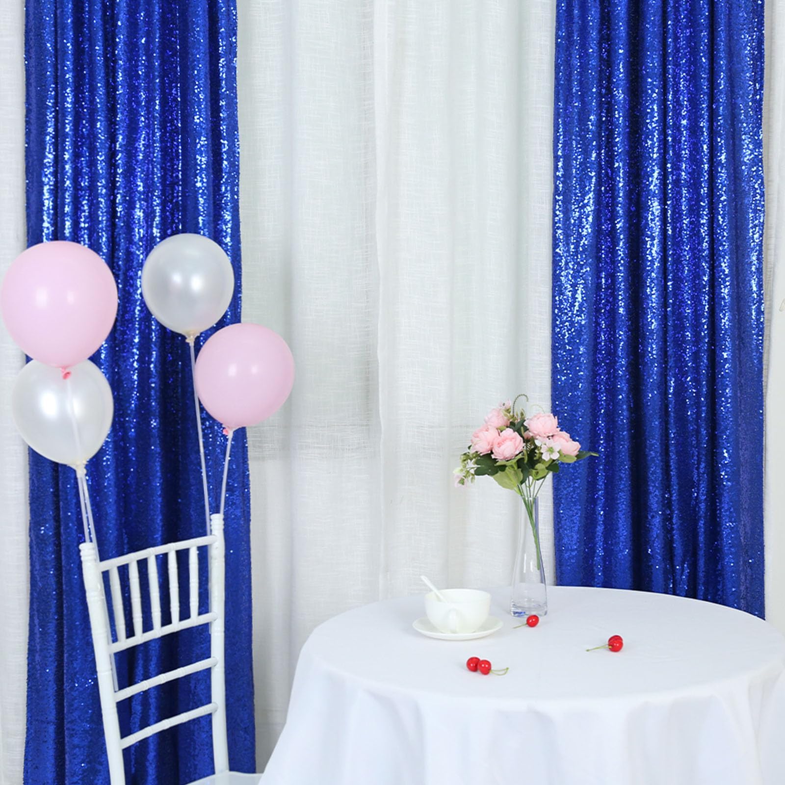 Amazon.com : 4 Panels 2 x 8 ft Blue and Gold Sequin Backdrop Curtain ...