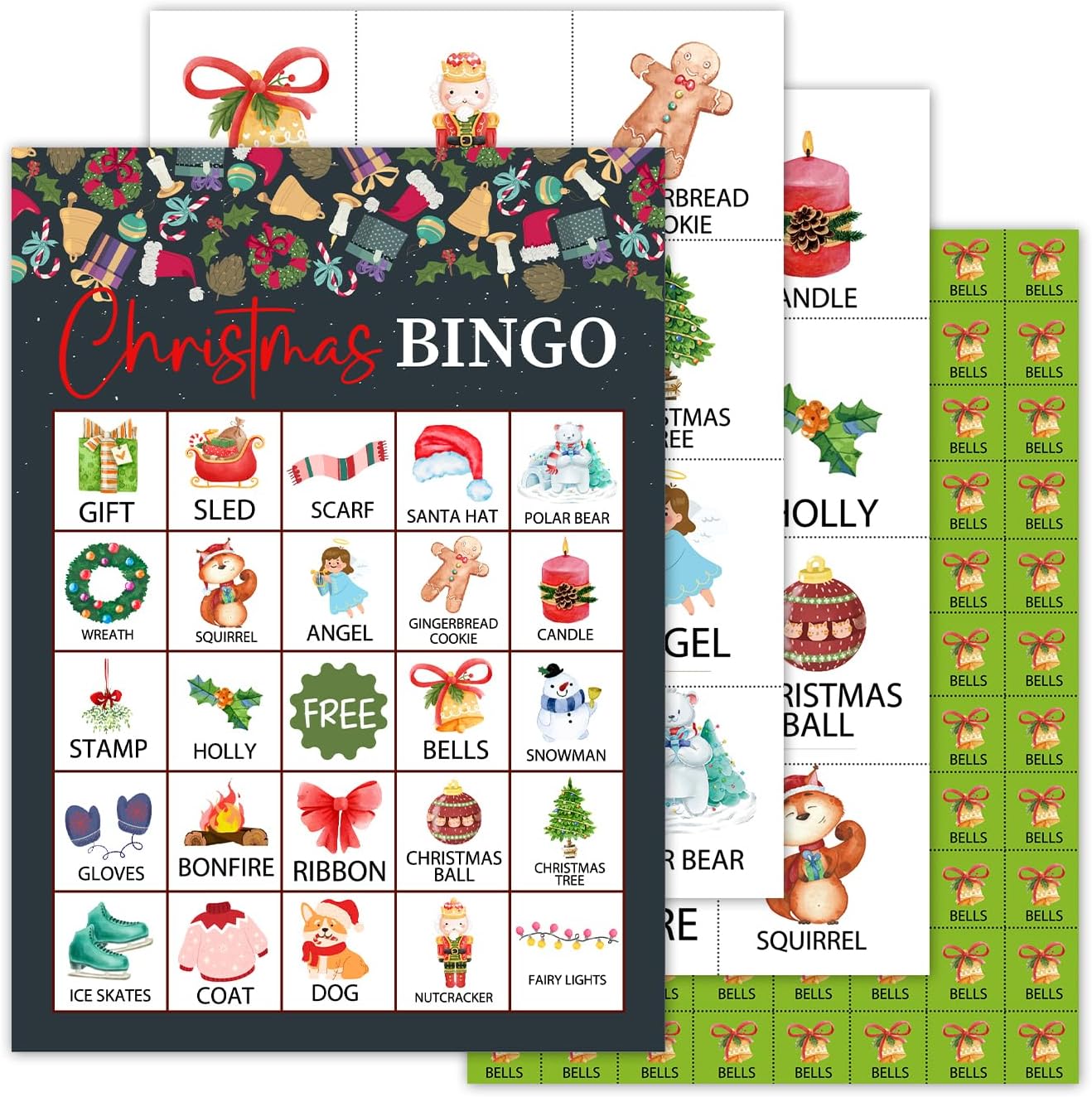 Amazon.com: Haipino Christmas Bingo Party Game for 24 Players - Family ...