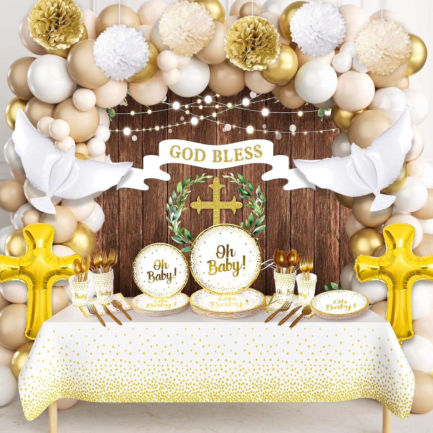 Amazon.com: Winrayk 255Pcs Baptism Decorations First Communion Mi ...
