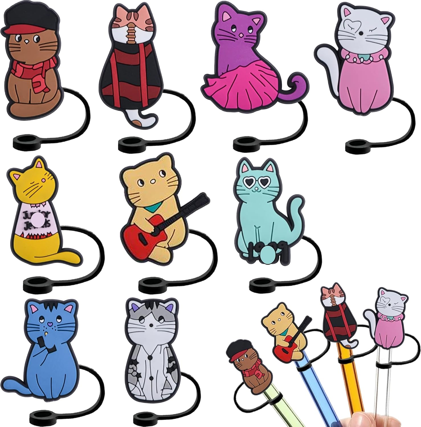 Amazon.com: 9 PCS Cat Straw Toppers for Bottle, Cat Straw Cover 8-10 mm ...