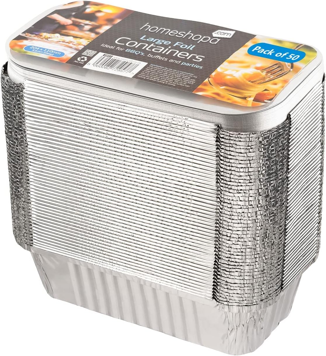 Rollay 50 Pack Aluminium Foil Food Containers with Lids 600ml - Tin ...