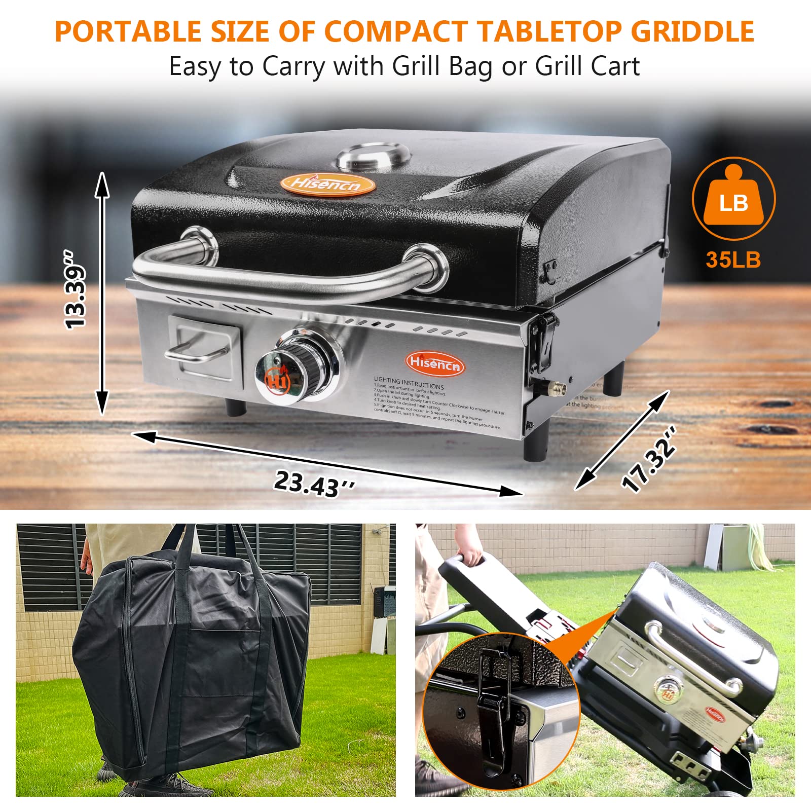 Hisencn Portable Flat Top Grill Propane Gas Grill for Outdoor, Camping ...