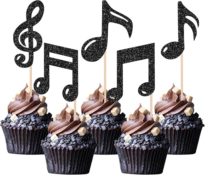 Amazon.com: 30 Pack Music Notes Cupcake Toppers Glitter Musical Symbol ...
