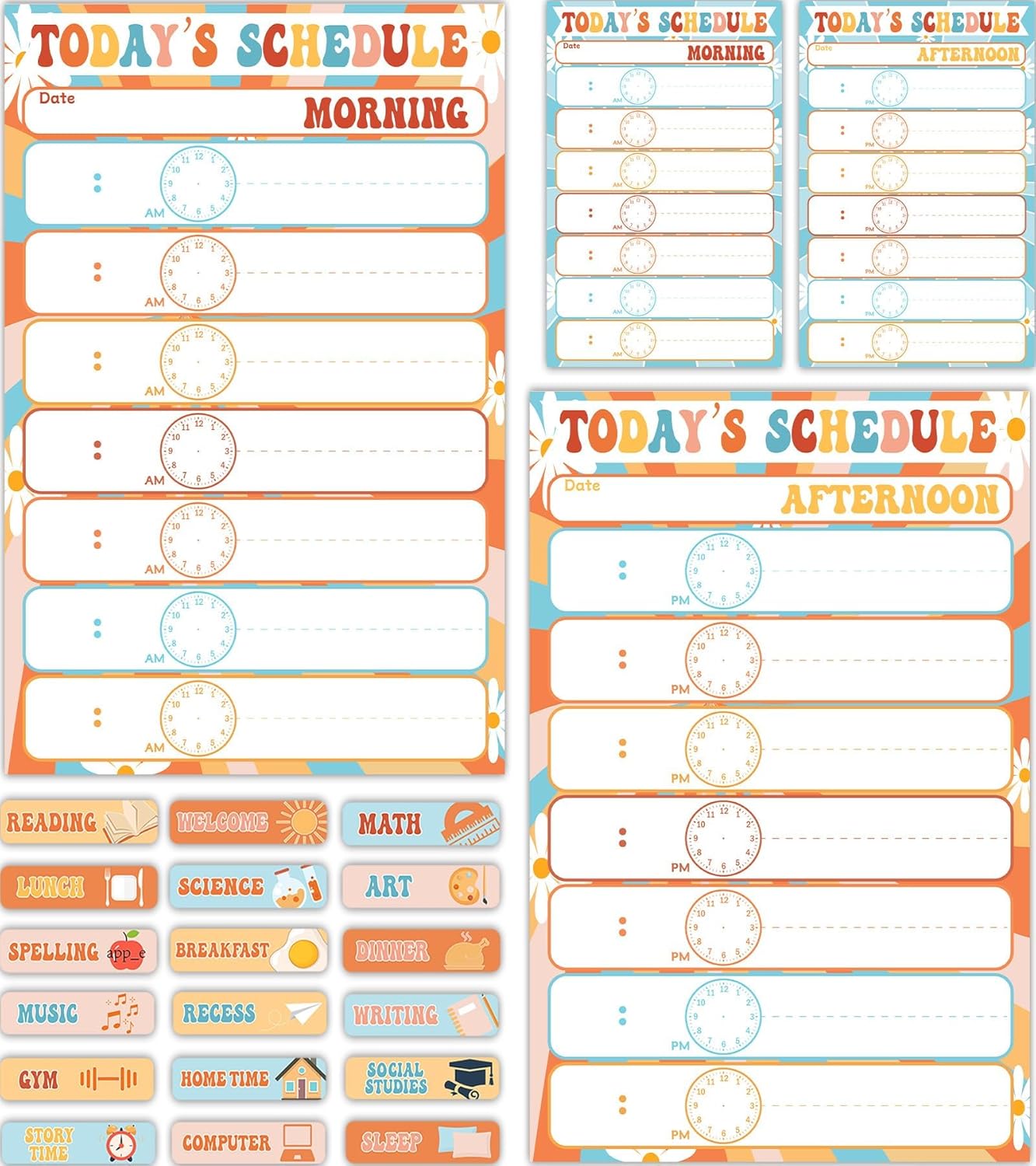 Amazon.com: 4PCS Retro Groovy Daily Schedule Charts 17×11 Boho School ...