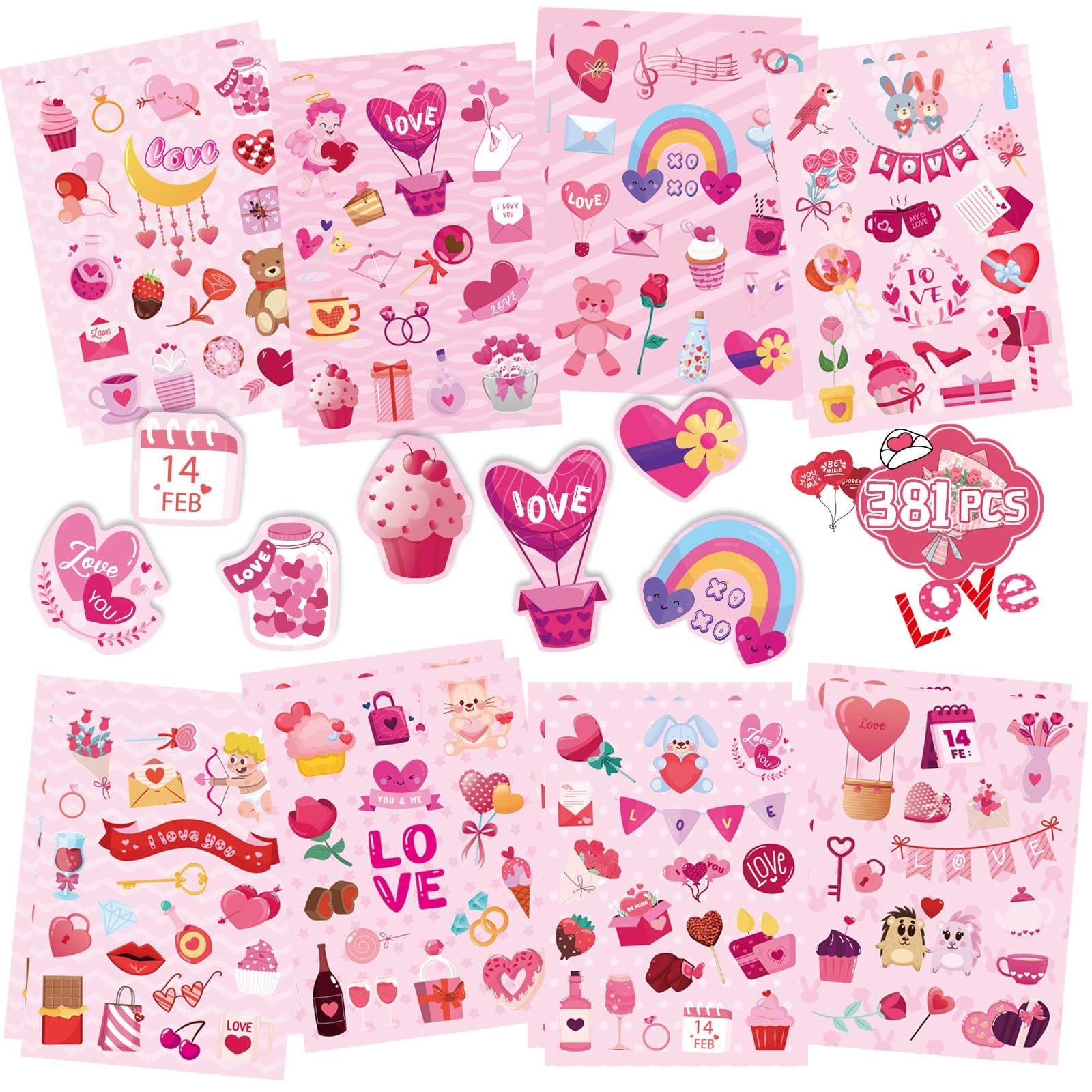 Amazon.com: 381PCS Valentine Stickers for Kids - Love Stickers Heart ...