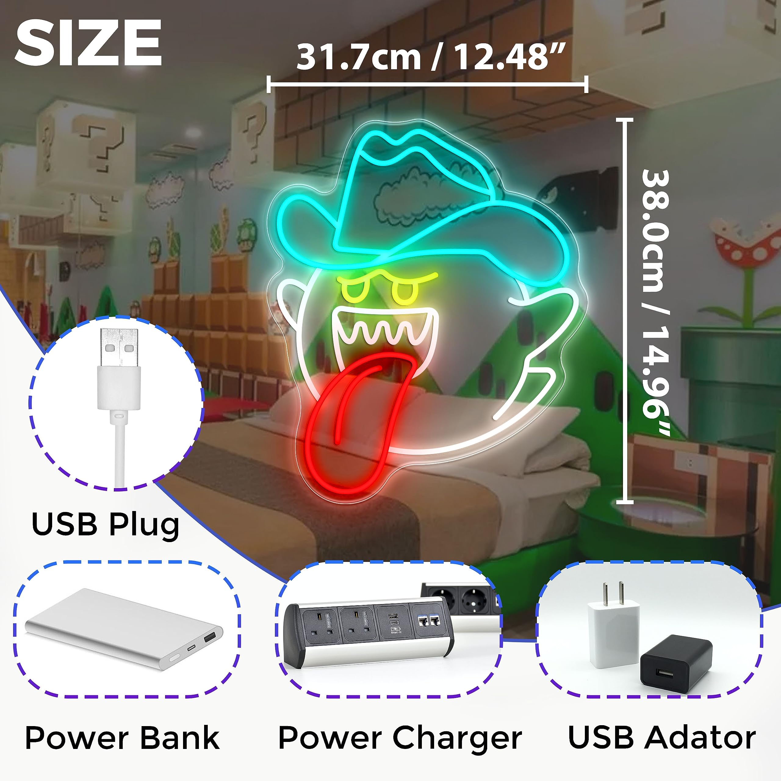Snapklik.com : Cowboy King Boo Neon Sign Mario Lamp Acrylic Sign For ...