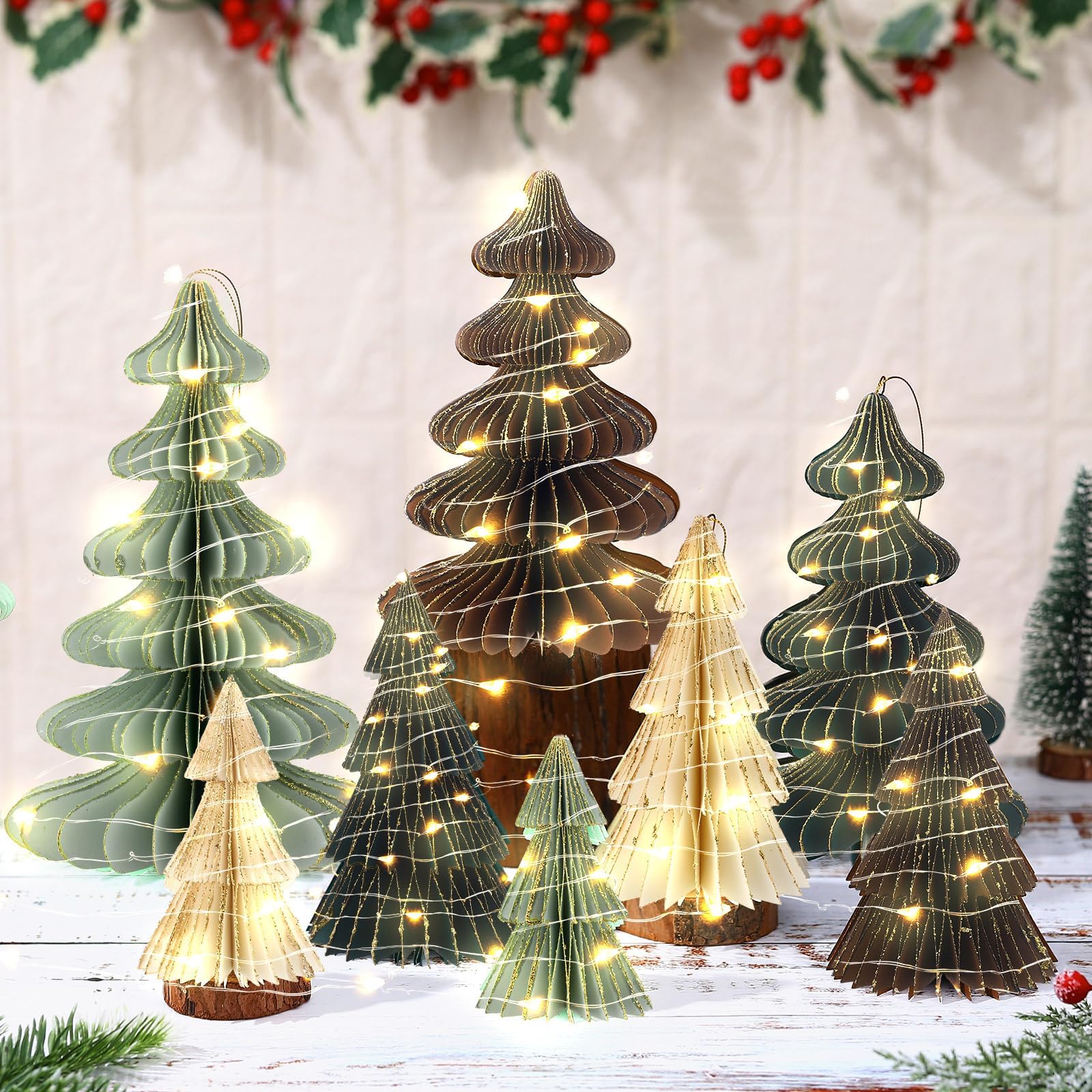 Amazon.com: Faccito 8 Pcs Paper Christmas Honeycomb Trees Centerpiece ...