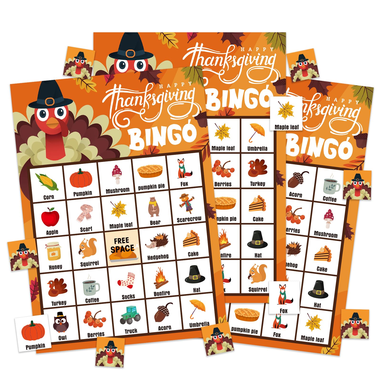 Joy Bang Fall Bingo Games for Kids Adults, Autumn Thanksgiving Bingo ...