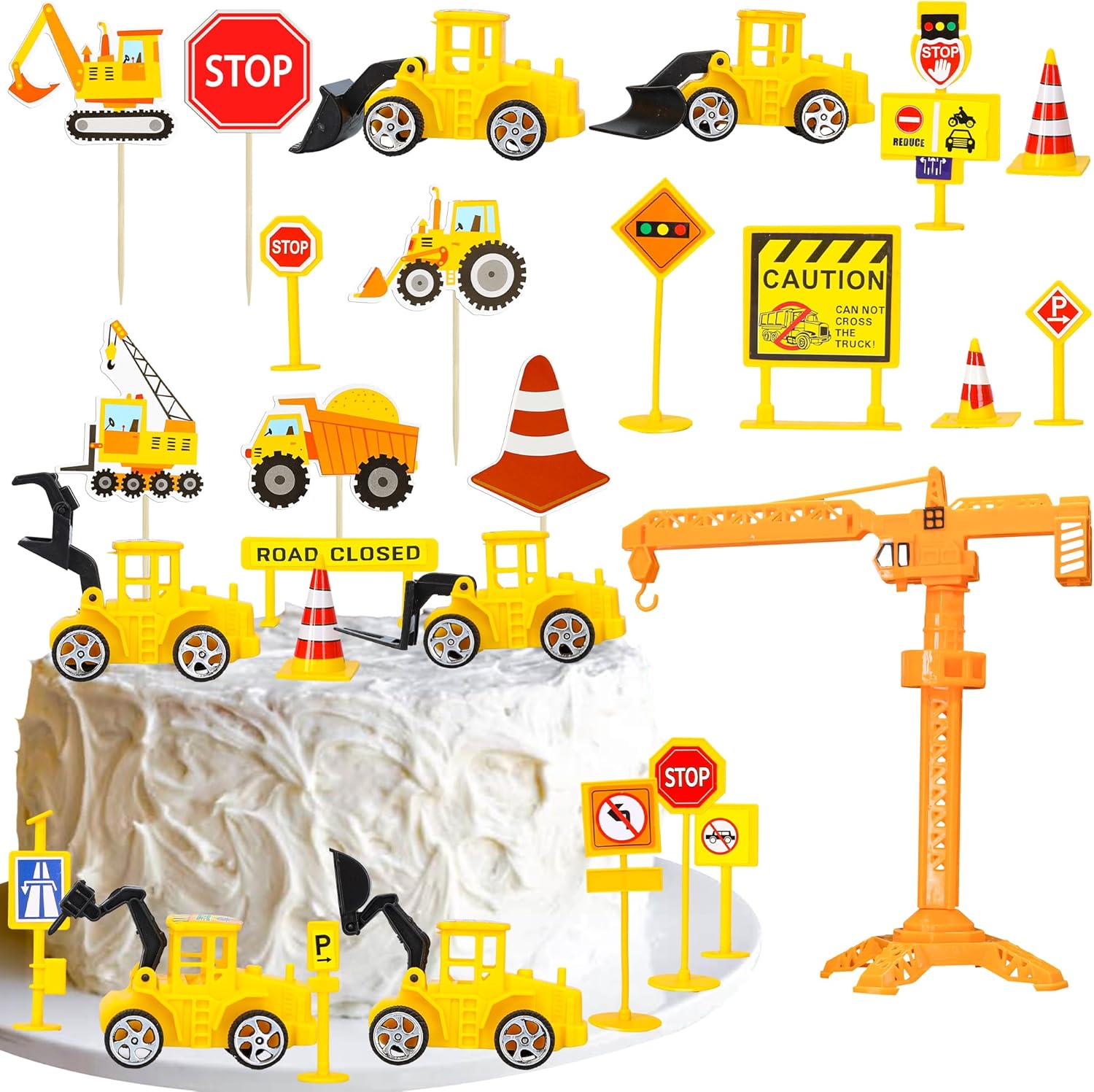 Amazon.com: Gyufise 27Pcs Construction Cake Toppers Vehicles Cake ...