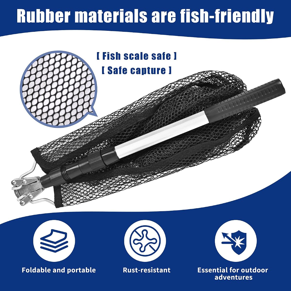 $2/mo - Finance Fishing Net with Handle, Rubber Coated Landing Net with ...
