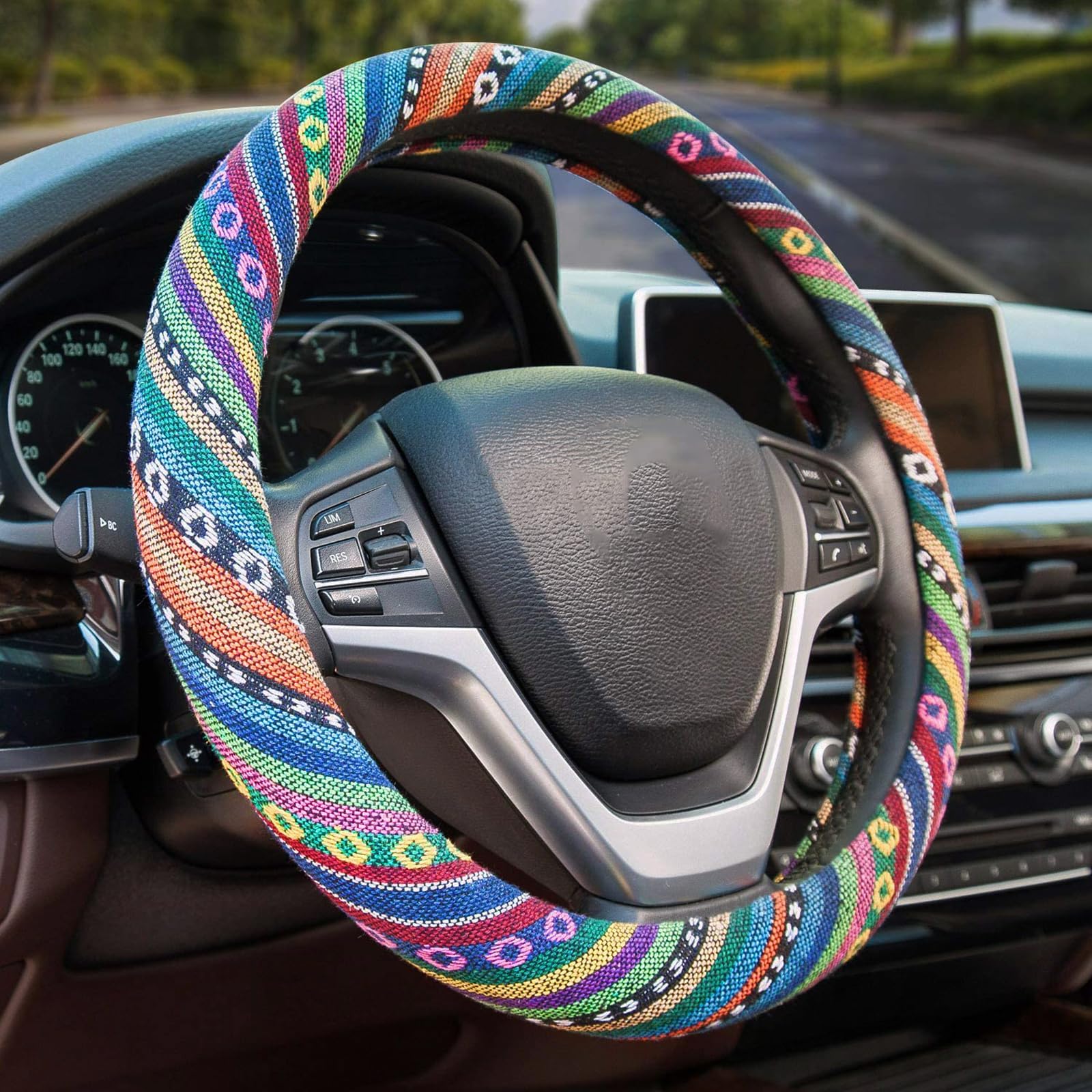 Amazon.com: 5 Pcs Hippie Flower Steering Wheel Cover with Daisy Flower ...