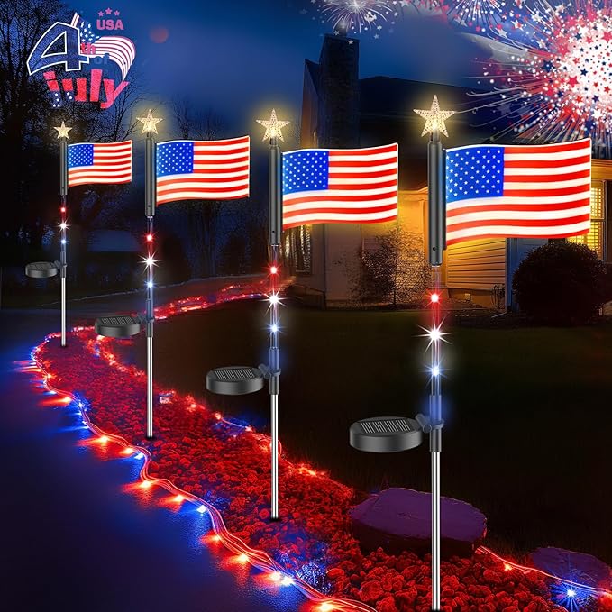 Amazon.com : 4Pack American Flags Lights Outdoor, Vibrant Red White and ...