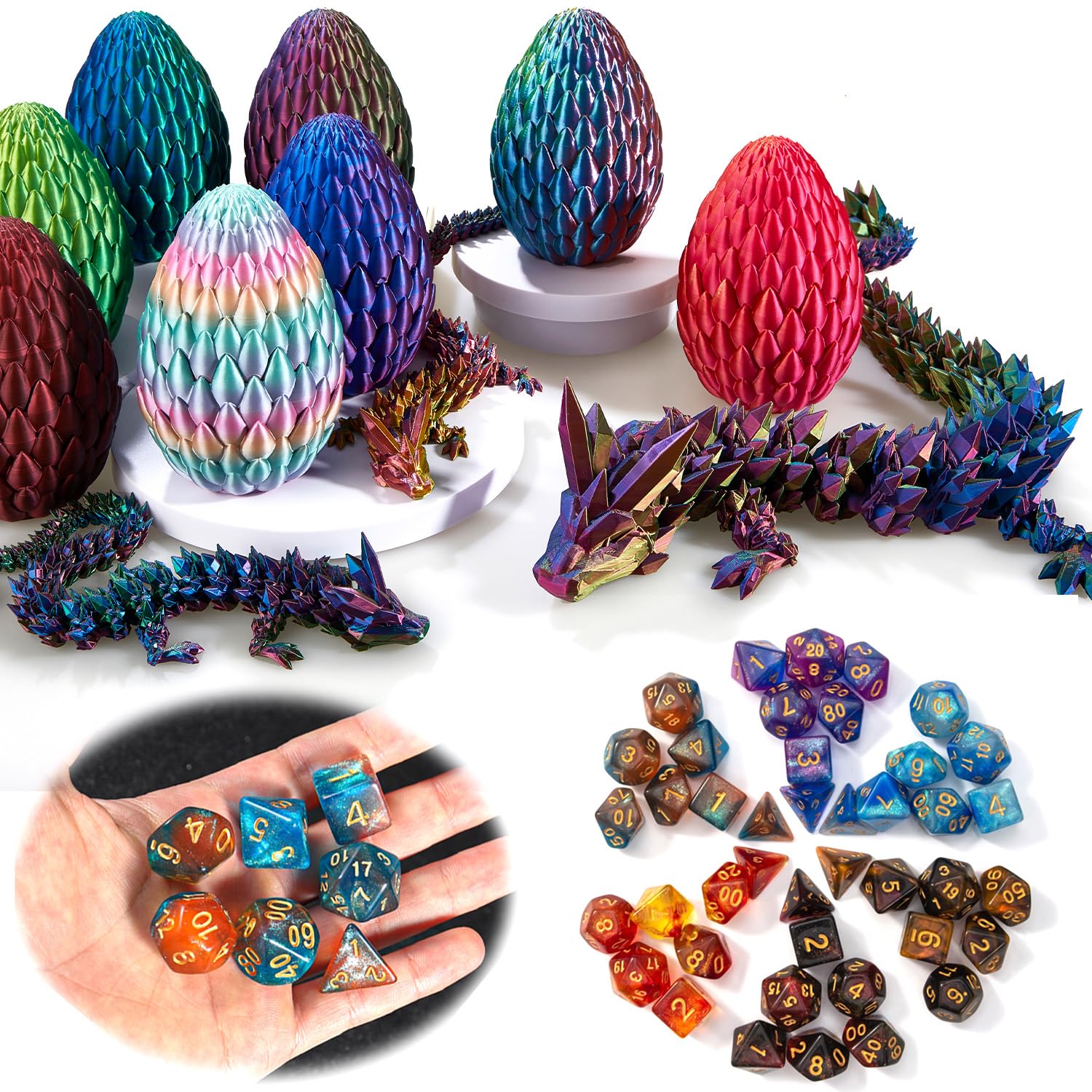 Snapklik.com : DND Dice Set (7 Pieces) And 3D Printed Dragon Egg,Fidget ...