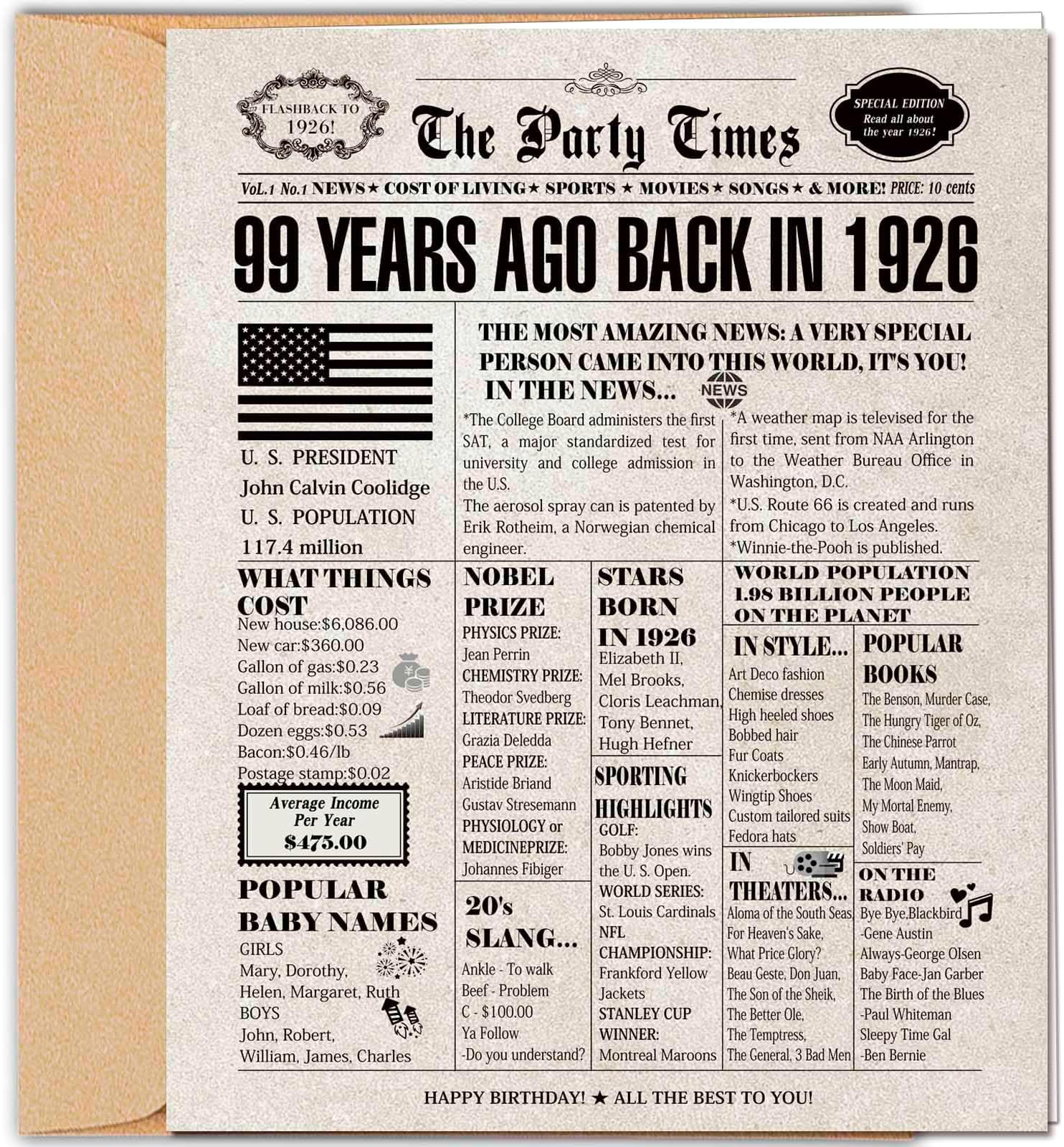 Amazon.com: Zyulin 99th Birthday Card for Men Women, Retro Birthday ...