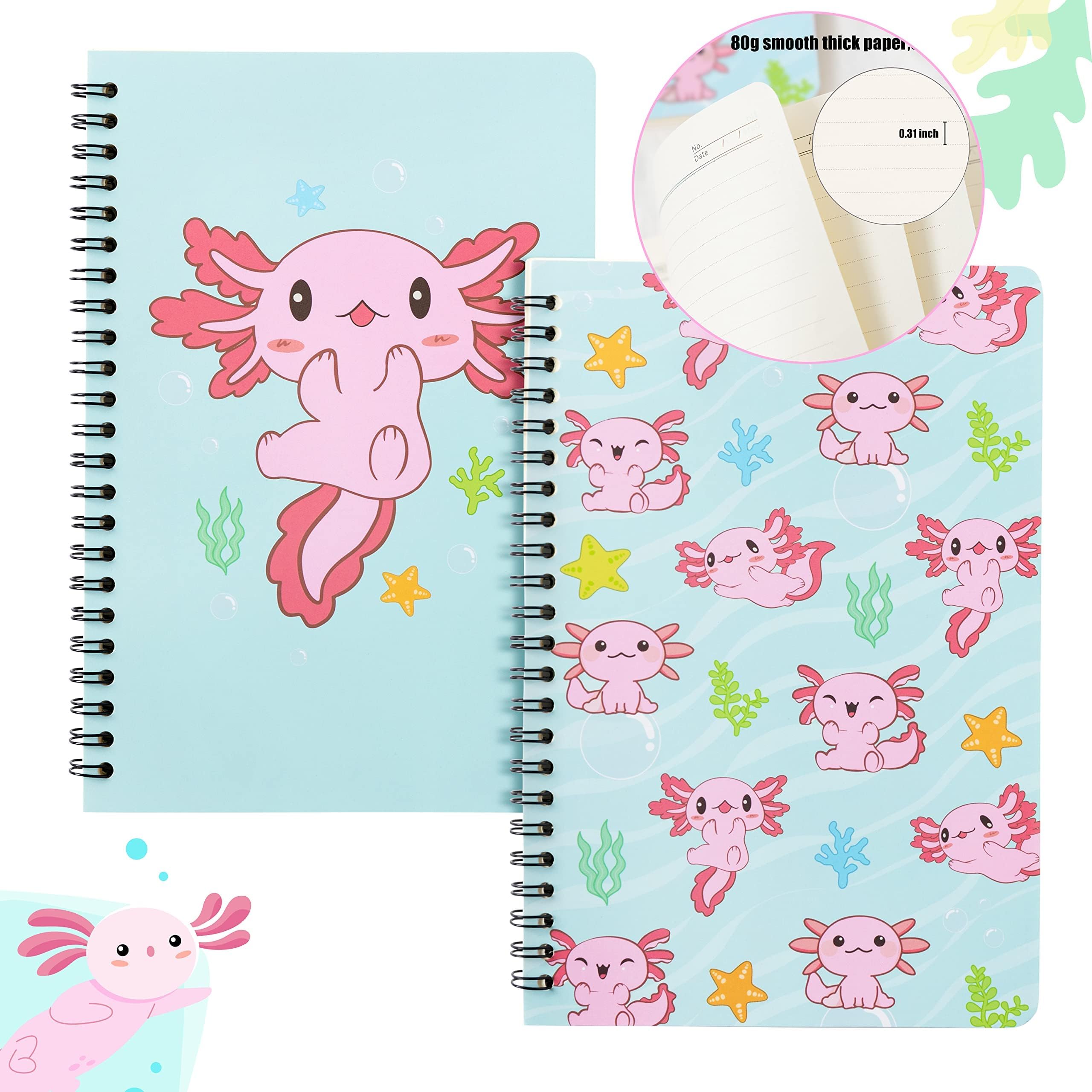 Amazon.com : L1rabe 2 A5 Axolotl Lined Journal Notebooks Back to School ...
