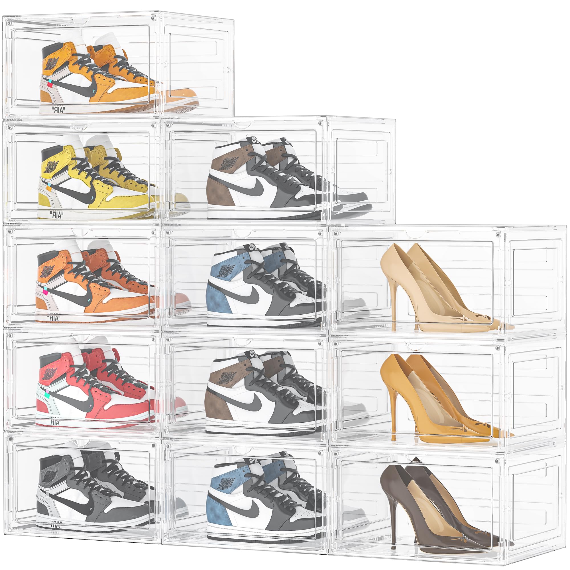 HOMIDEC Shoe Box,12 pcs Shoe Storage Boxes Clear Plastic Stackable ...