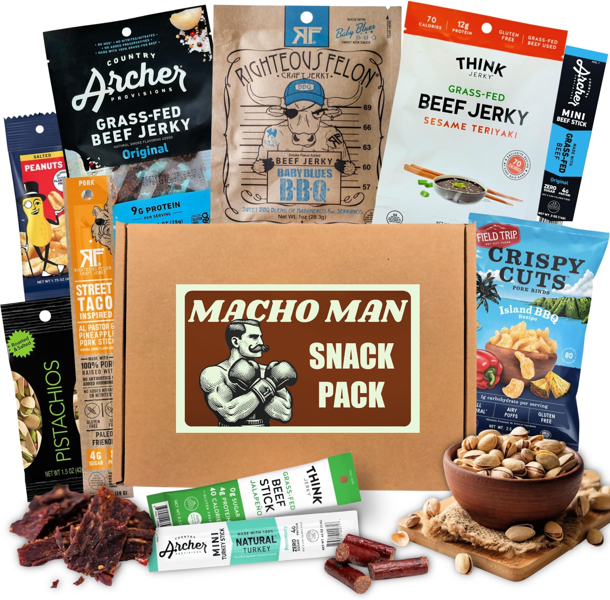 Amazon.com: Macho Man Snack Pack Jerky Gift Box - High Protein Snacks ...