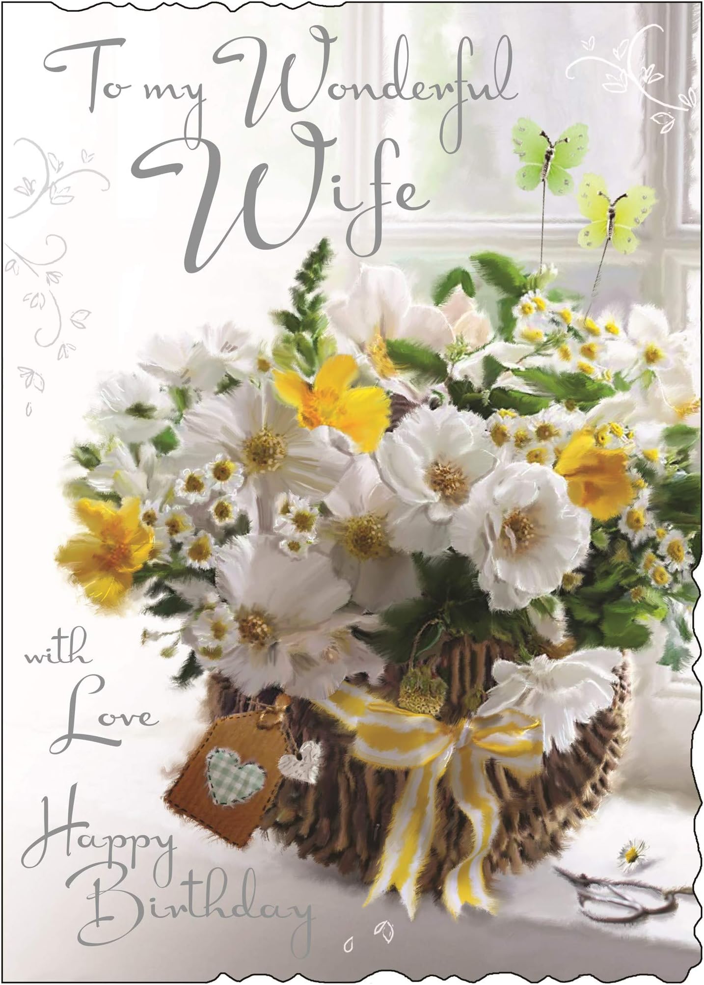 Wife 75th Birthday Card - Flowers with an Embossed Foil Flitter Finish ...