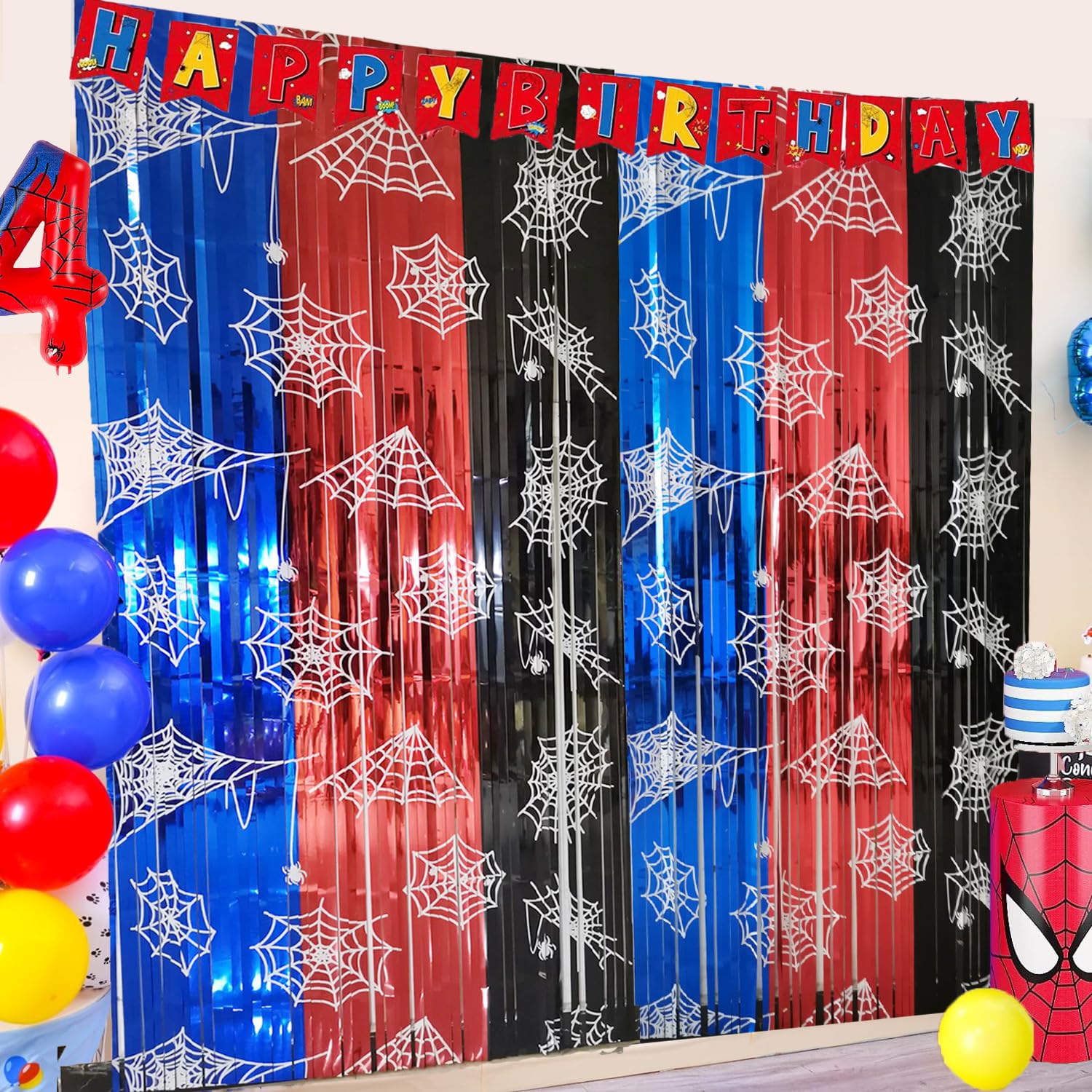 Amazon.com : Spider Web Birthday Decorations Backdrop 2 Pack Spider ...