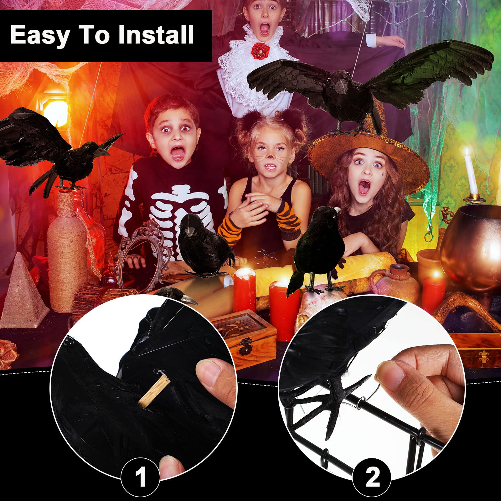 Fake Bird The Holiday Aisle® 3 Pack Realistic Crows Handmade Black ...
