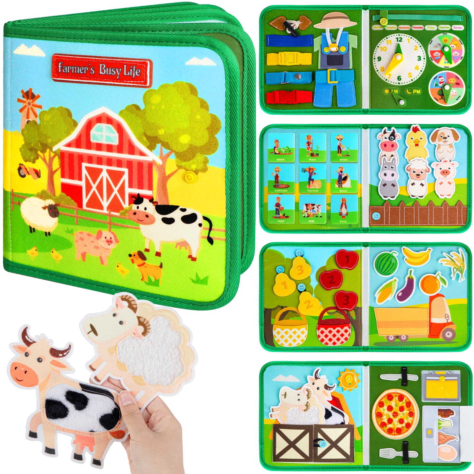 Amazon.com: Quanquer Busy Book for Toddlers 1-3, Farm Busy Board ...