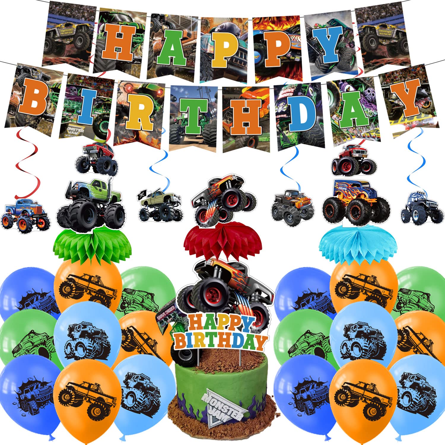 35 Pcs Monster Truck Party Decoration Include Monster Jam Birthday ...