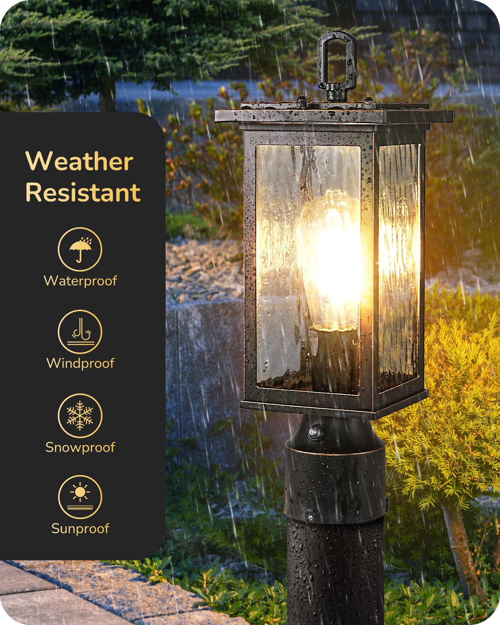 EDISHINE Dusk to Dawn Outdoor Post Light, Pole Light Fixture with Pier ...