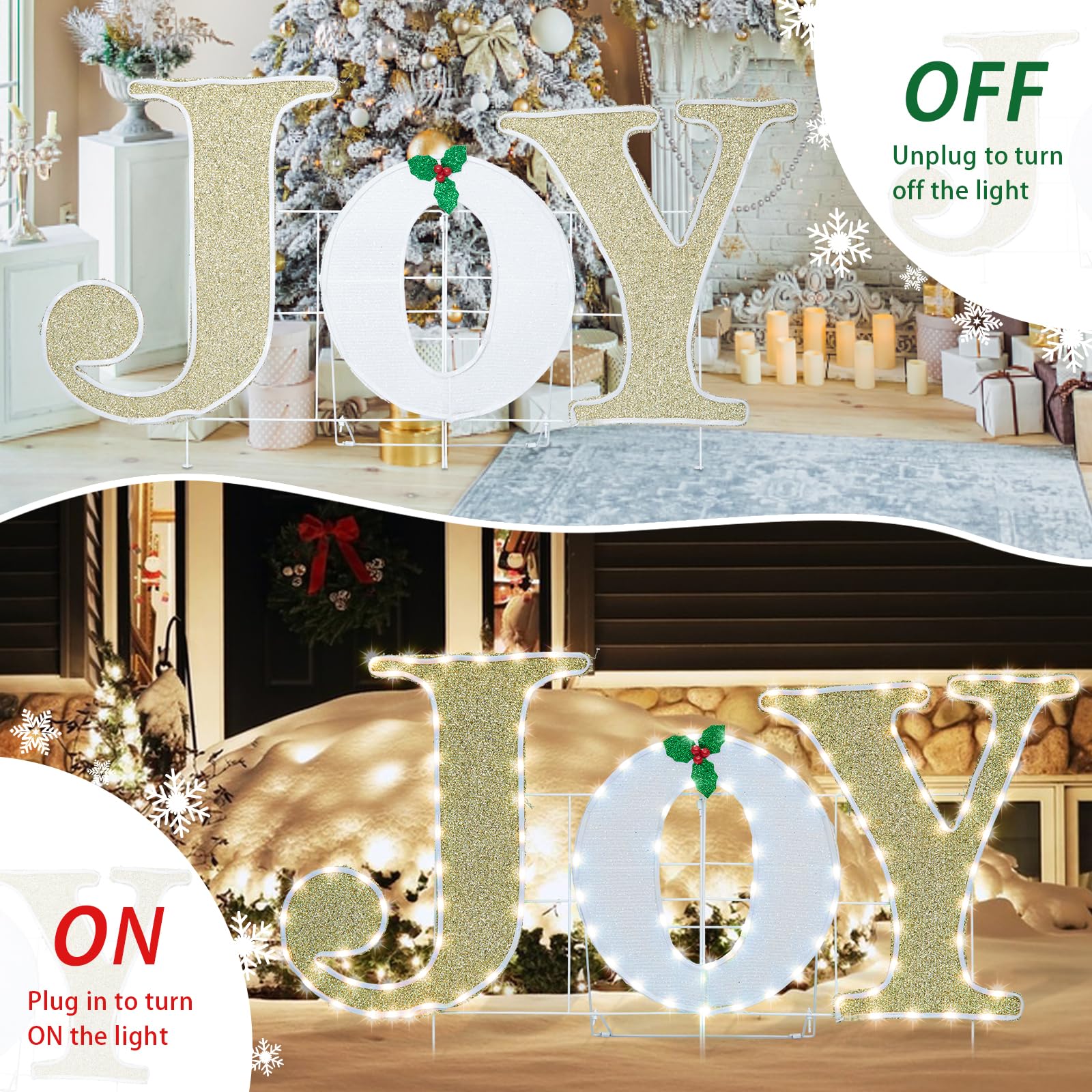 Large Outdoor Lighted Joy Sign Joyfy 3D Christmas Snowman With Earmuff