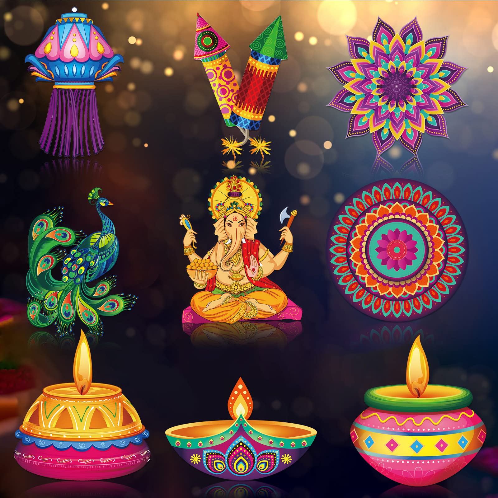 Amazon.com: 45 Pieces Diwali Cutout Decorations, Diwali Diyas Party ...