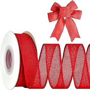 Amazon.com: Mupera 1 Inch Wired Burlap Ribbon - Red Jute Ribbon with ...