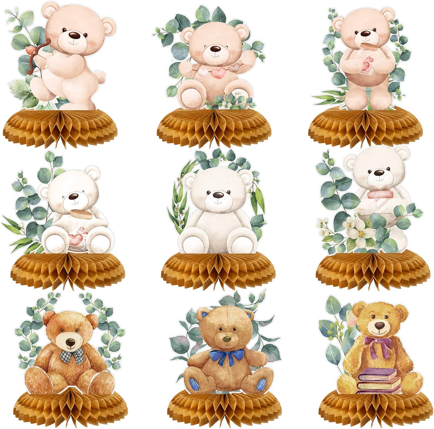 Amazon.com: Kajaia 9 Pieces Bear Baby Shower Honeycomb Centerpieces ...
